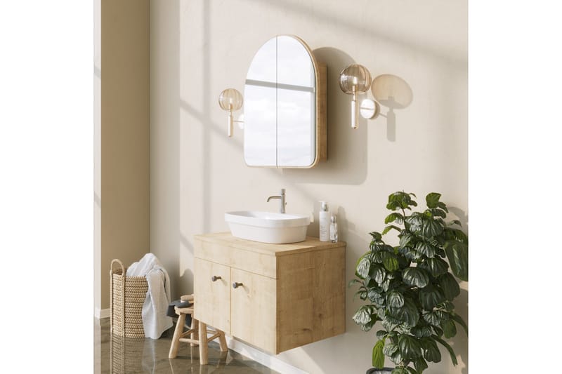 Heren Overskap med speil 45 cm Beige - Hus & oppussing - Trademax