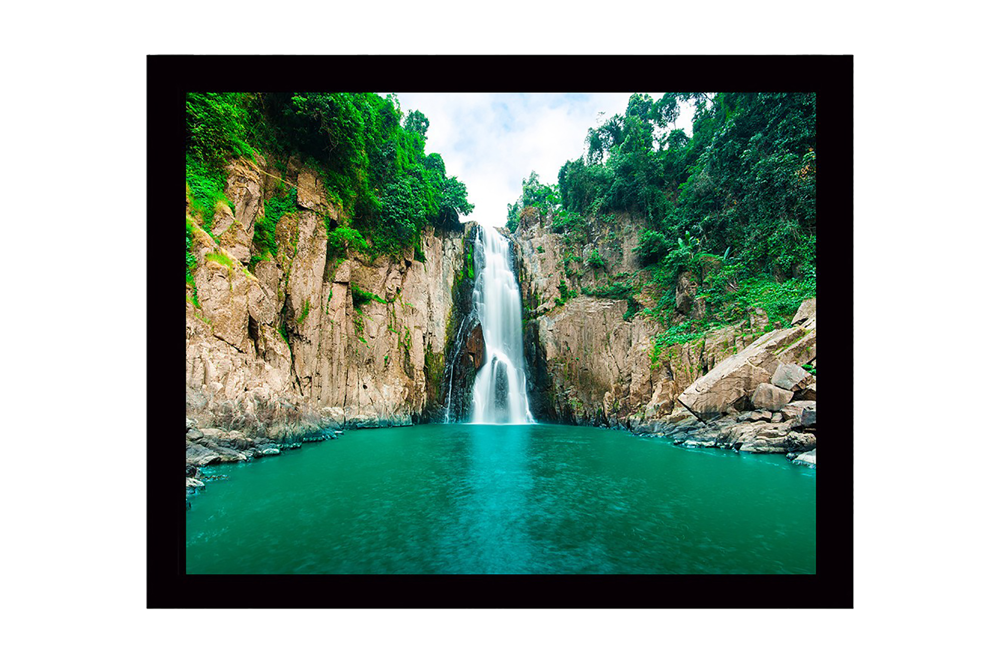 Innrammet lerretsbilde i tre - 41x56 cm - Storslått foss som faller ned ...