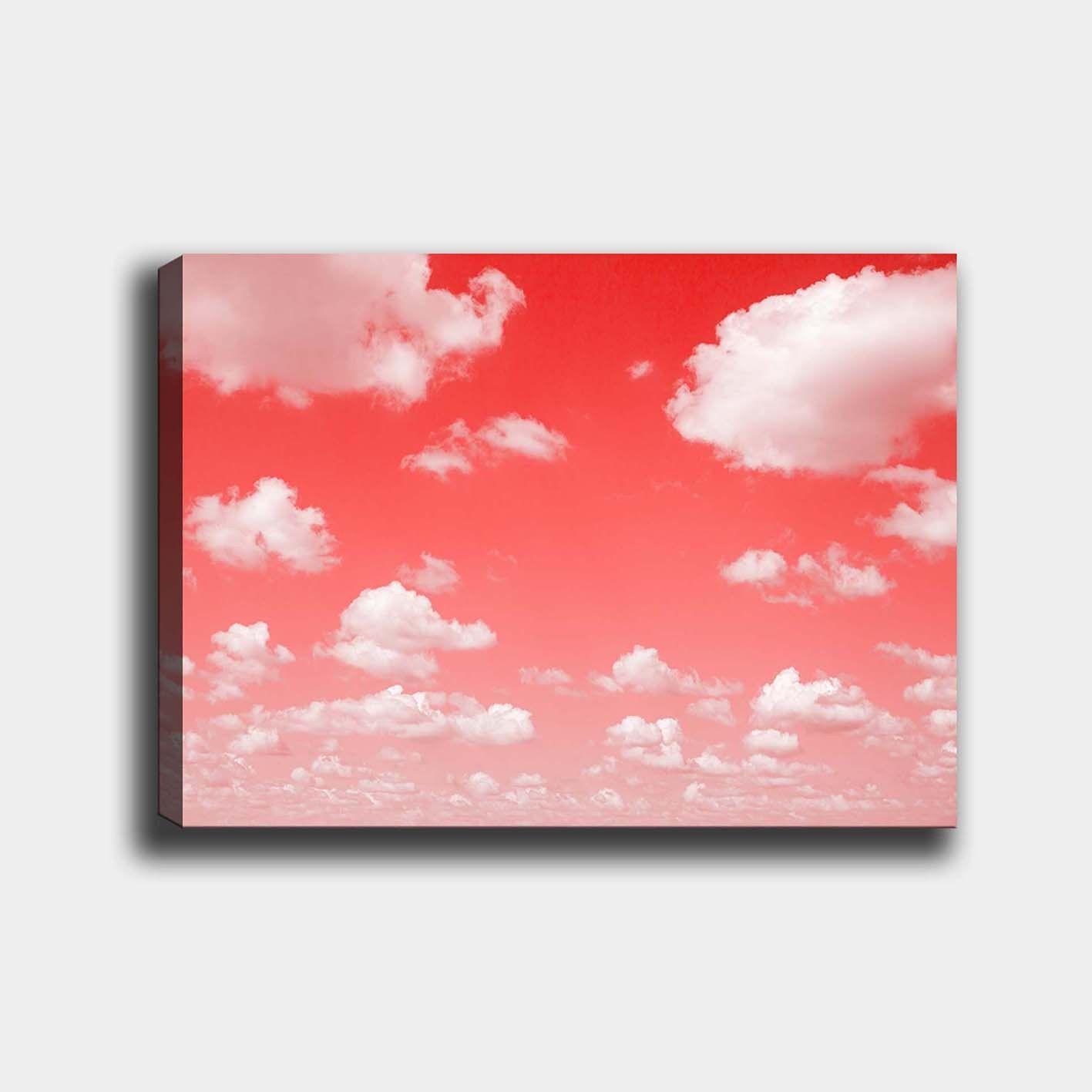 Lerretsbilde 70x100 cm - Dramatisk himmel med hvite skyer mot en rødlig ...