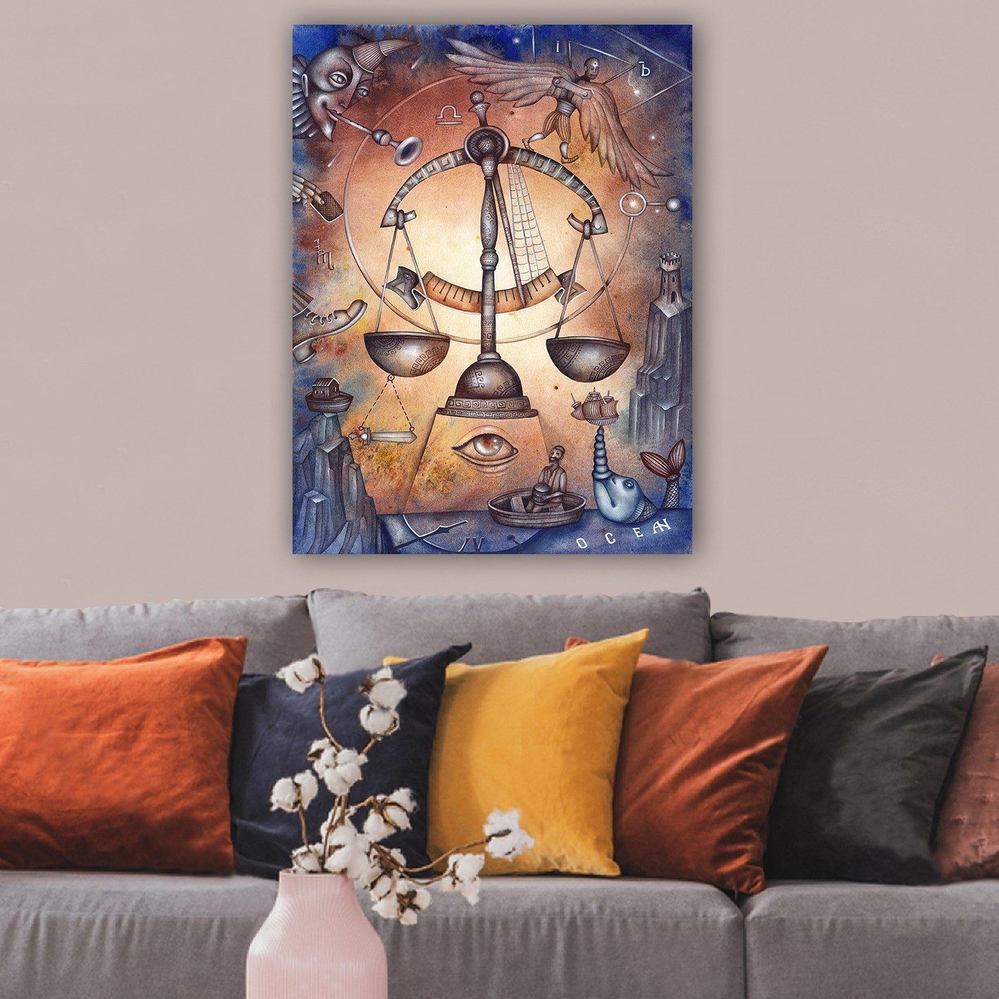 Lerretsbilde 70x100 cm - Symbolsk skala som representerer balanse ...