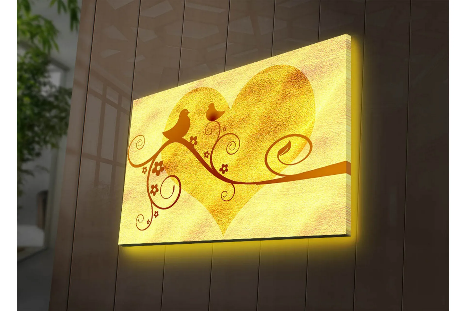 Lerretsbilde med LED-belysning 45x70 cm - Hjerteformet komposisjon med ...