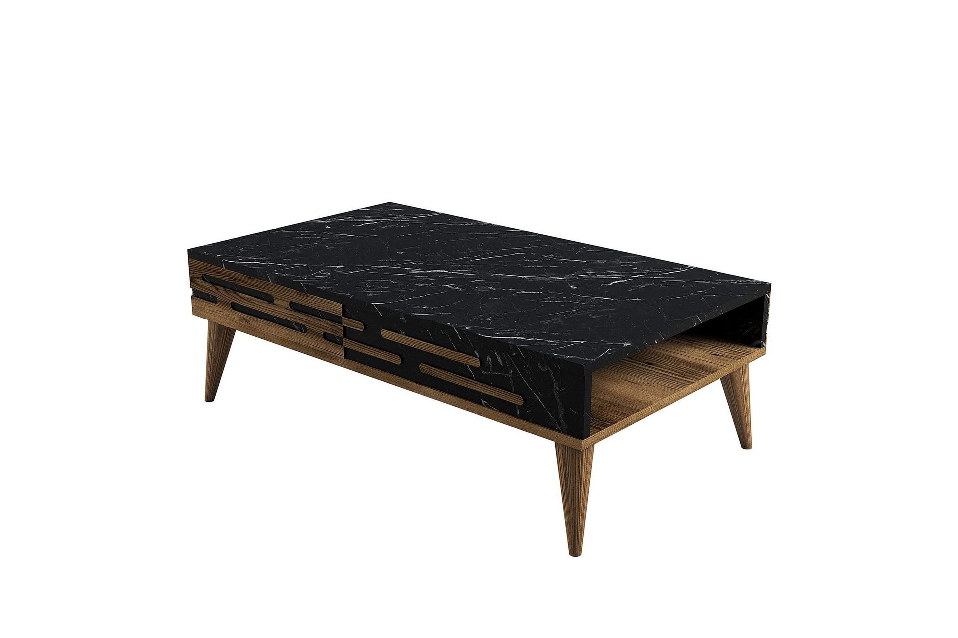 Valensiya Sofabord 105 cm Valnøtt/Svart/Marmor - Møbler - Trademax