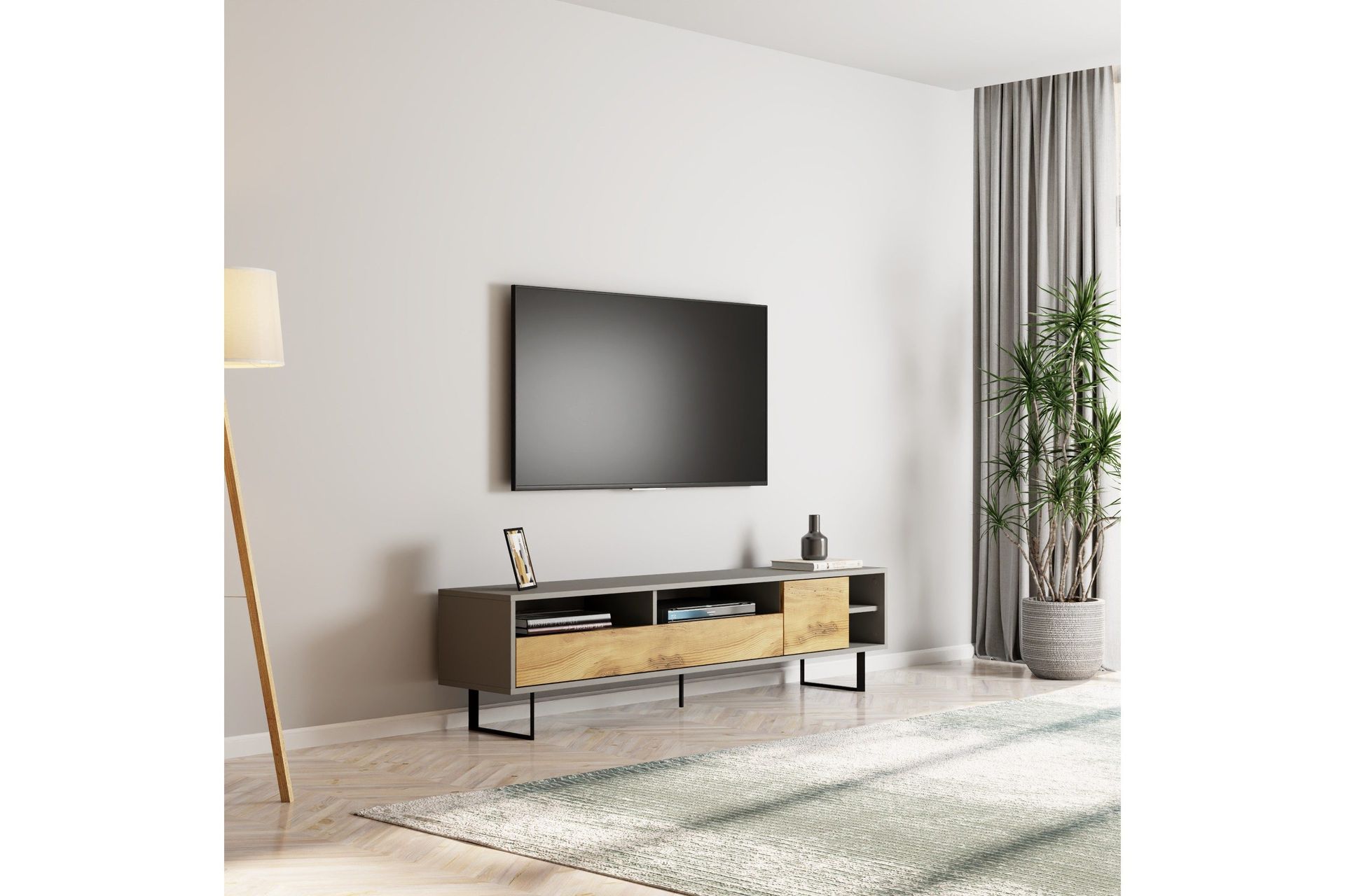Gazali TV-benk 180 cm Grå/Eik - Møbler - Trademax