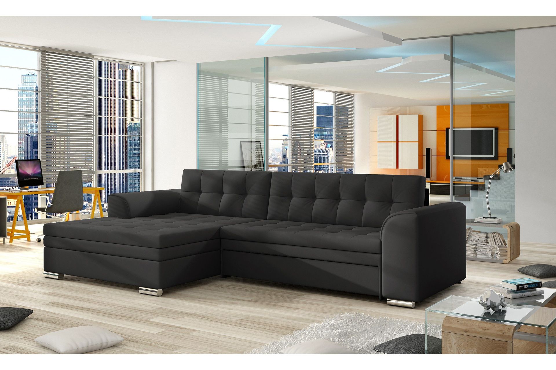 Amerikana Hjørnesovesofa med Divan Svart - Møbler - Trademax