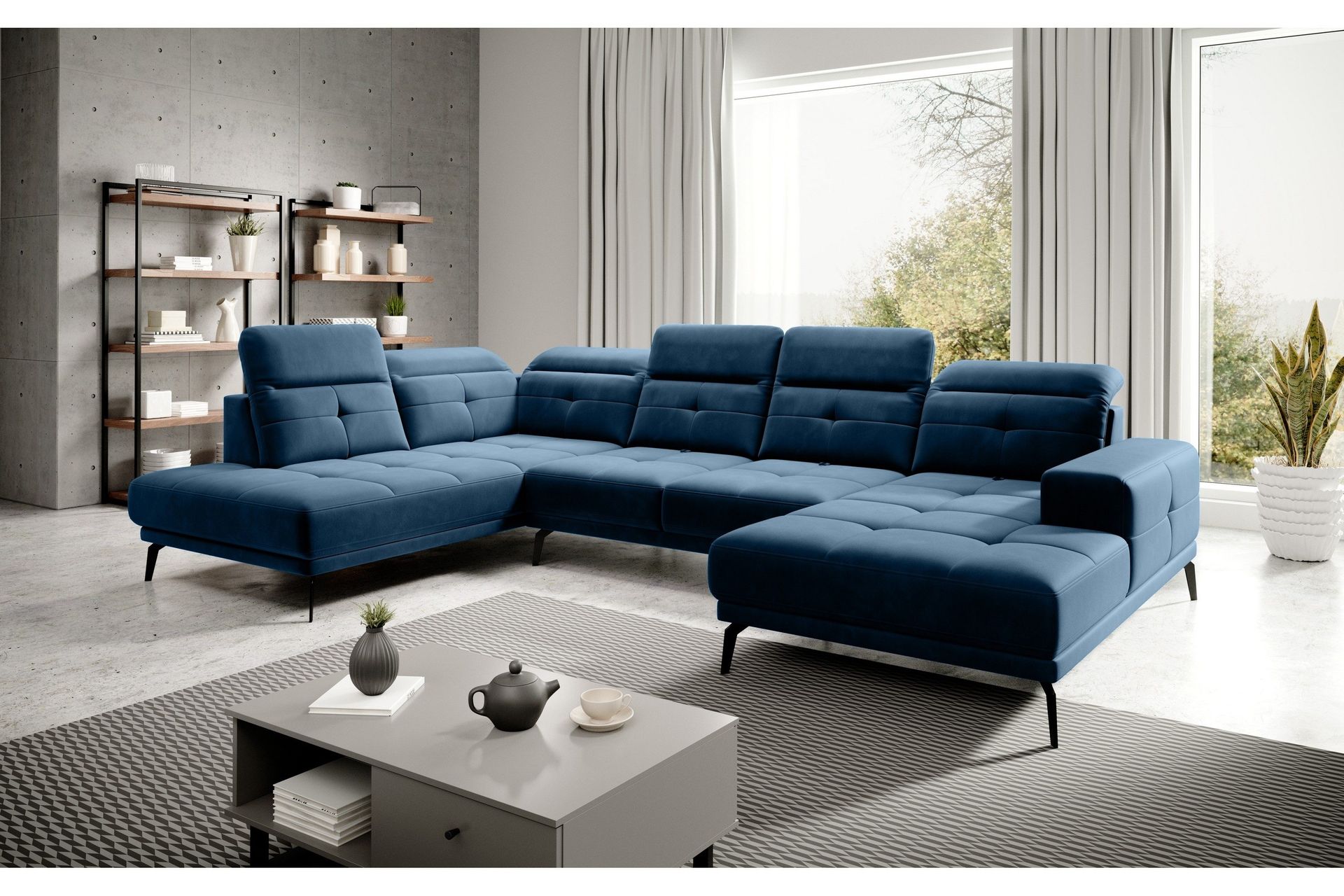 Devender Sofa m. Divan og Sjeselong Blå - Møbler - Trademax