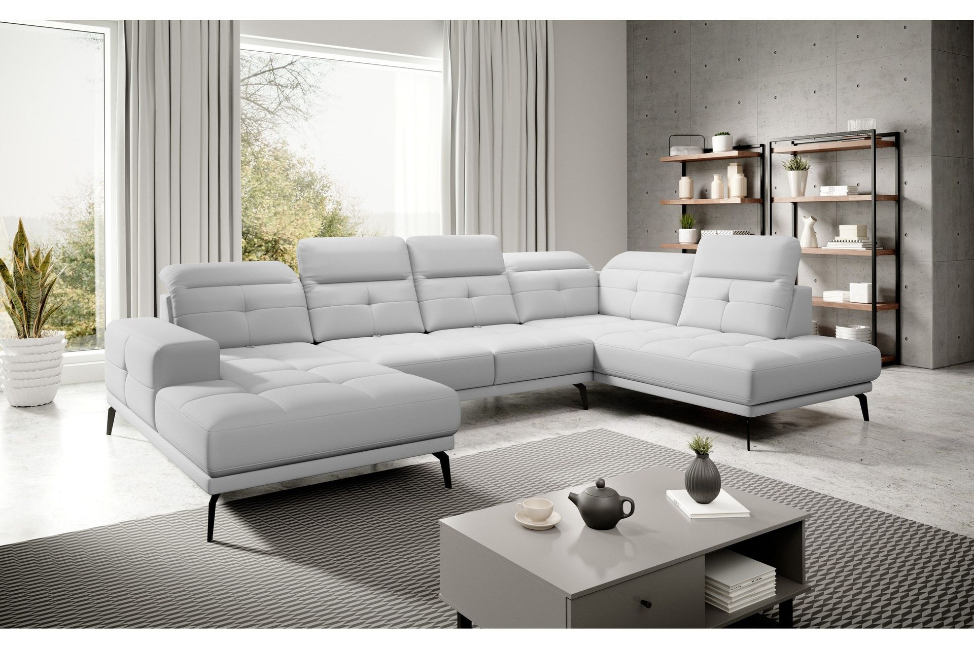 Devender Sofa m. Divan og Sjeselong Hvit - Møbler - Trademax