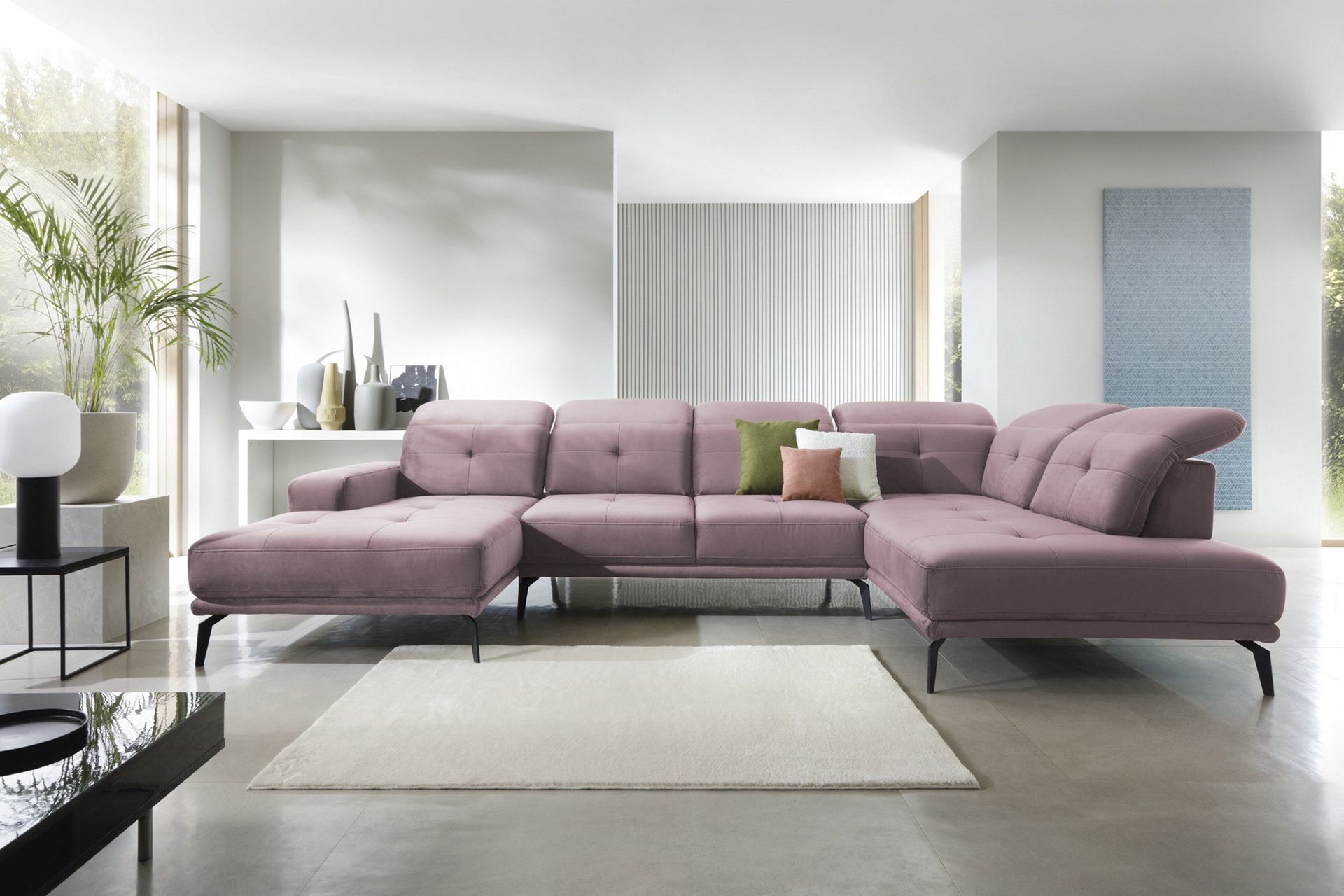 Devender Sofa m. Divan og Sjeselong Lyserosa - Møbler - Trademax