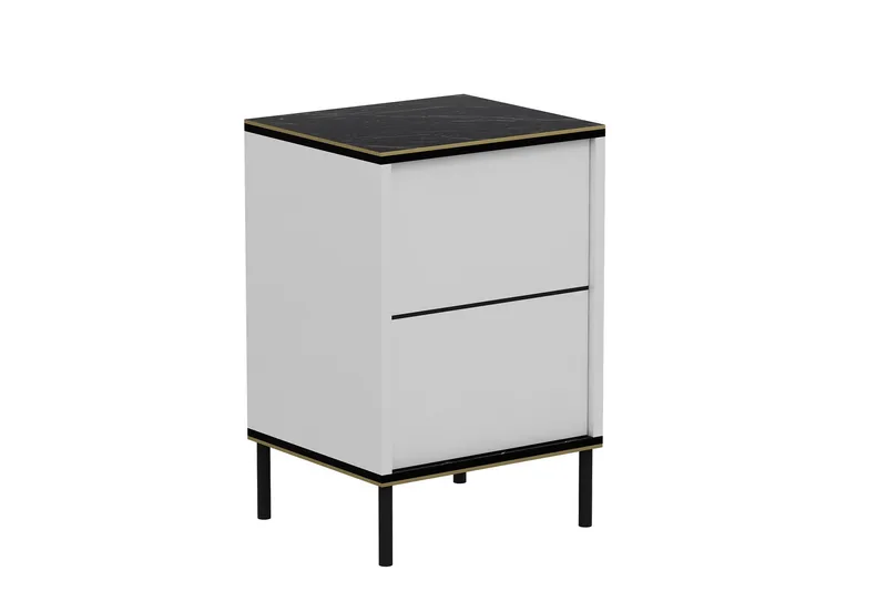 Imaj Nattbord 40 cm Hvit/Svart/Gull - Møbler - Trademax