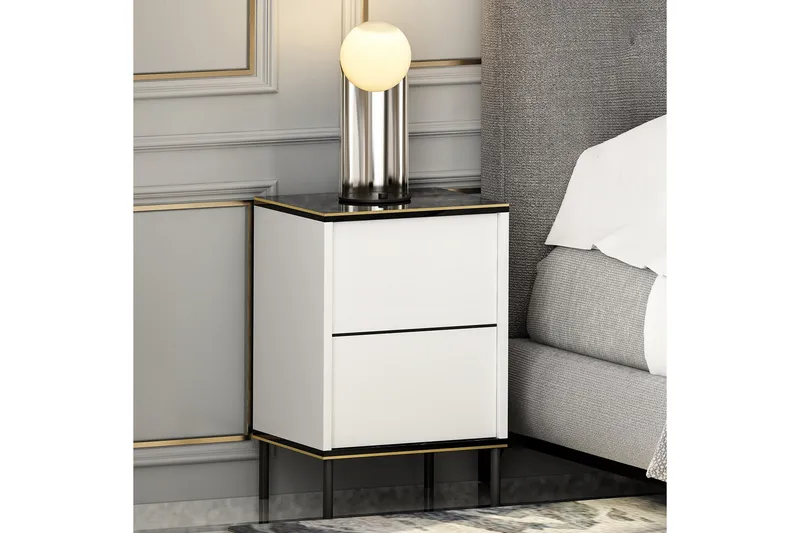 Imaj Nattbord 40 cm Hvit/Svart/Gull - Møbler - Trademax