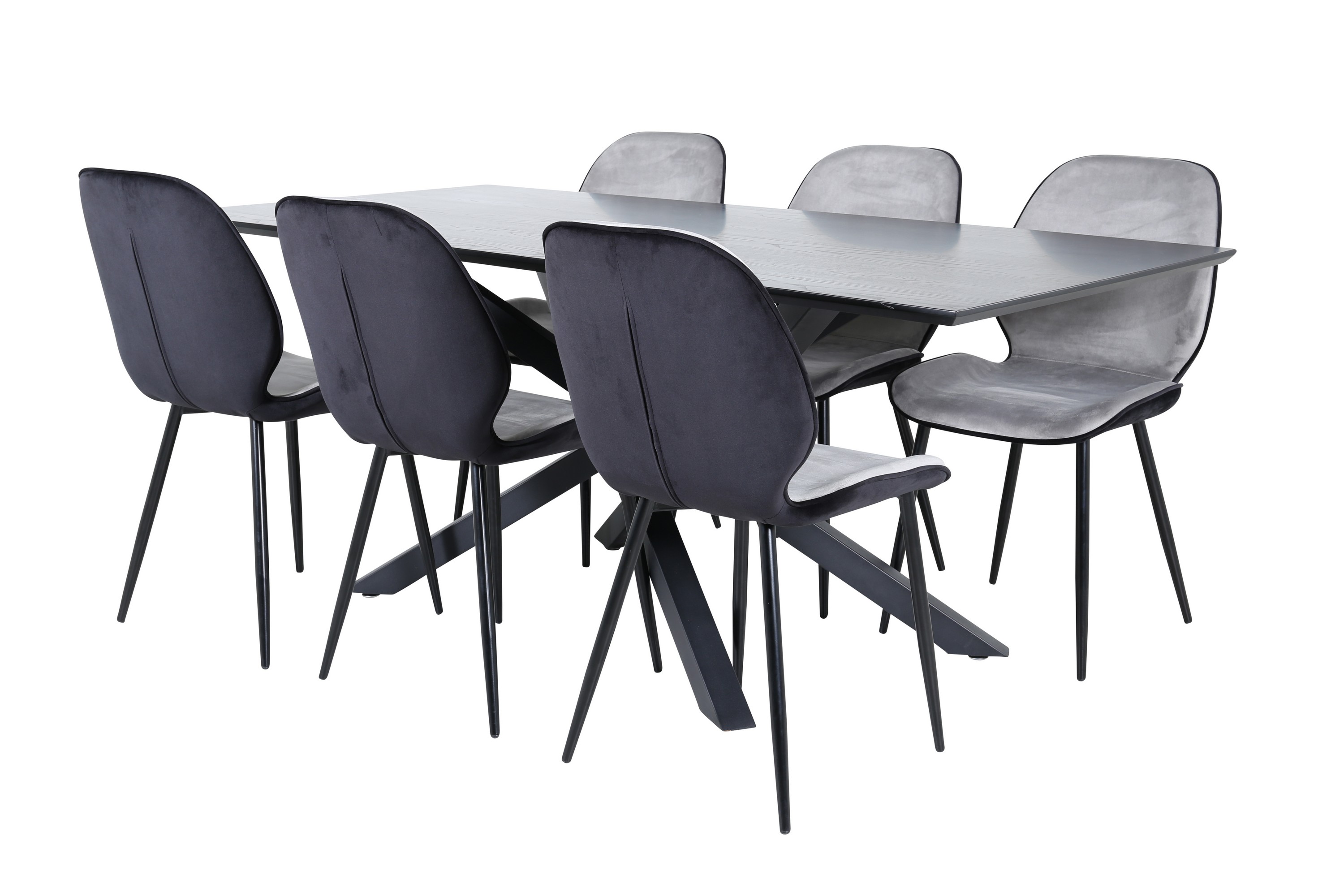 Venture Home Piazza Spisegruppe 180 cm Rektangulær med 6 Emma Stoler Sort - Møbler - Trademax