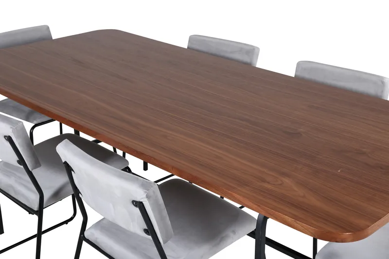 Venture Home Unos Spisegruppe 200 cm Rektangulær med 6 Kenth Stoler Sort - Møbler - Trademax
